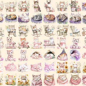 Cottagecore Cats Watercolor Clipart Bundle - 485+ Transparent PNG ...