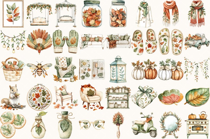 Watercolor Autumn Clipart Set – Fall Leaves & Pumpkins (digital ...