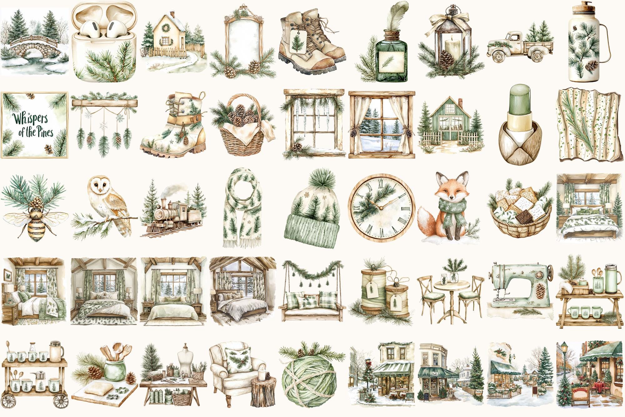 Winter Watercolor Clipart Set – Cozy Christmas Graphics (digital ...
