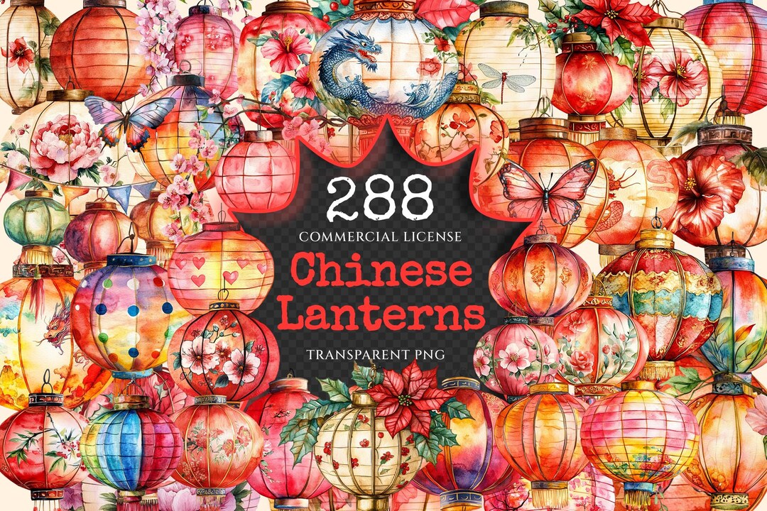 Chinese Lanterns Watercolor Clipart – 283+ PNG Graphics (digital ...