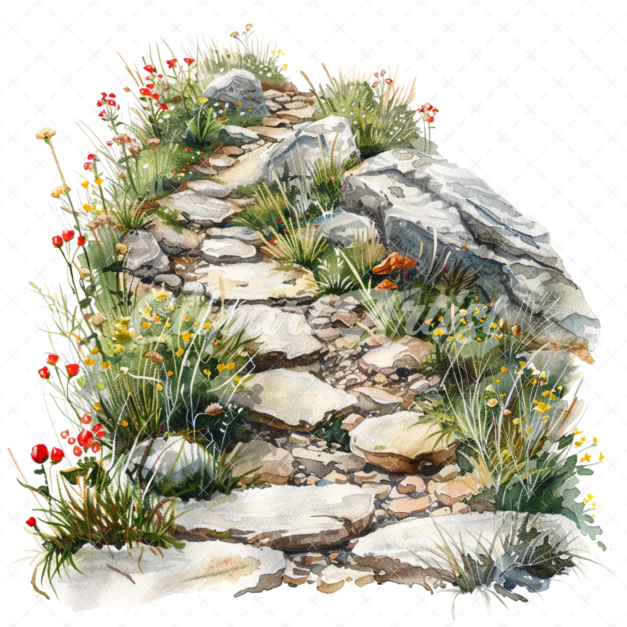 Watercolor Rocky Path Clipart – Scenic Landscape Art (digital Download ...