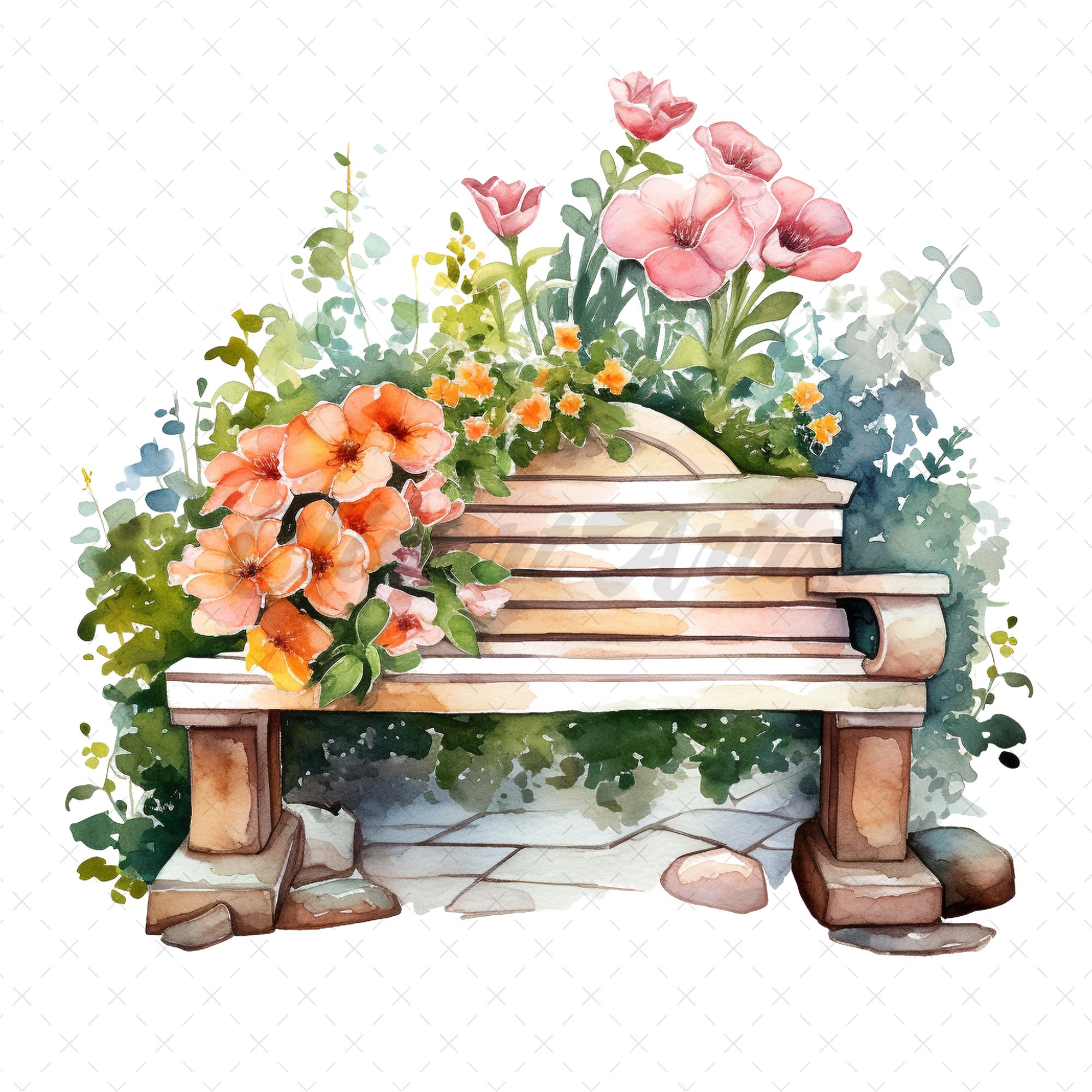 19 High-quality Garden Stone Benches Clipart Stone Benches Digital ...