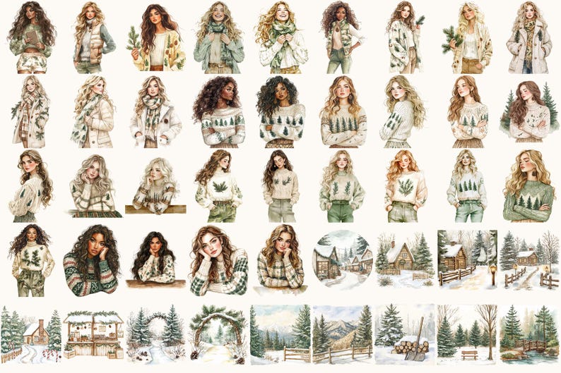 Winter Watercolor Clipart Set – Cozy Christmas Graphics (digital ...