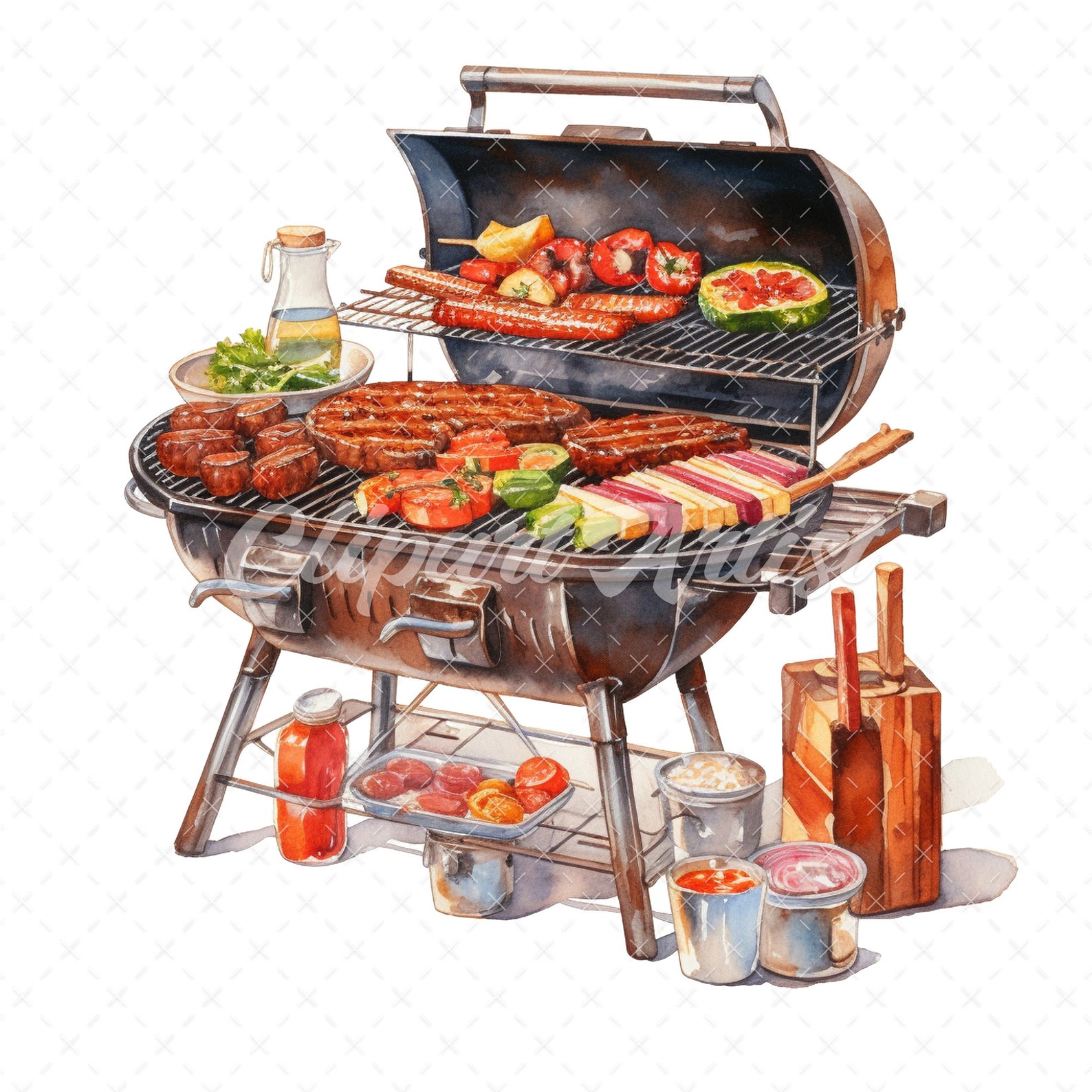 20 High-quality BBQ Grill at Clipart BBQ Grill Digital Watercolor JPG ...