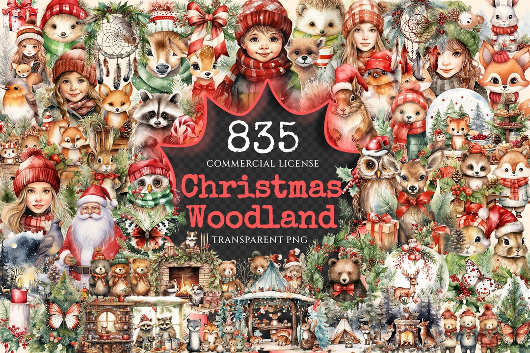 Christmas Woodland Watercolor Clipart Bundle - 830+ Transparent PNG ...