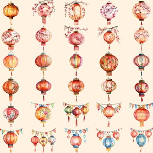 Chinese Lanterns Watercolor Clipart Bundle - 283+ Transparent PNG ...