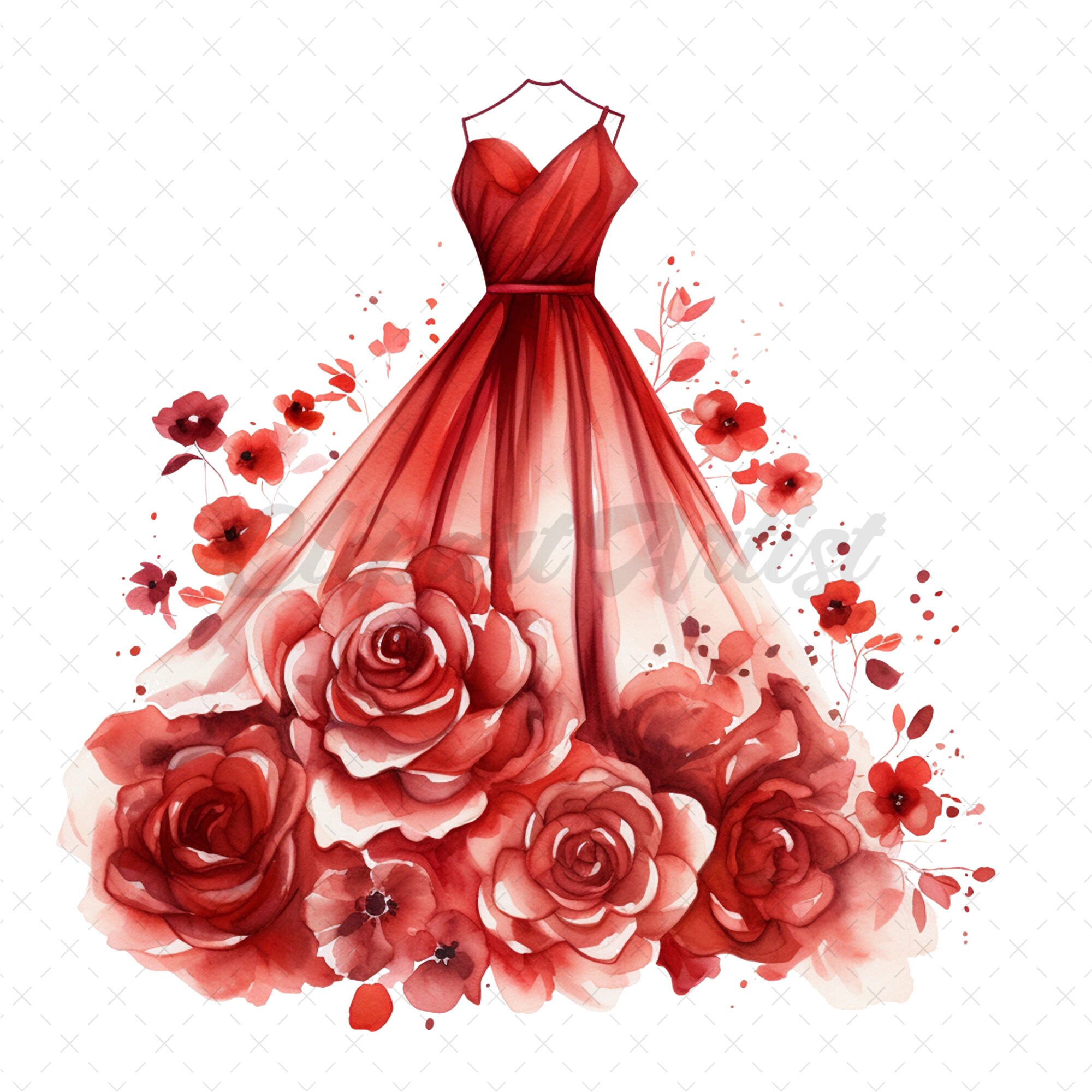 Red Dress Watercolor Clipart – Fashion Illustration (digital Download ...