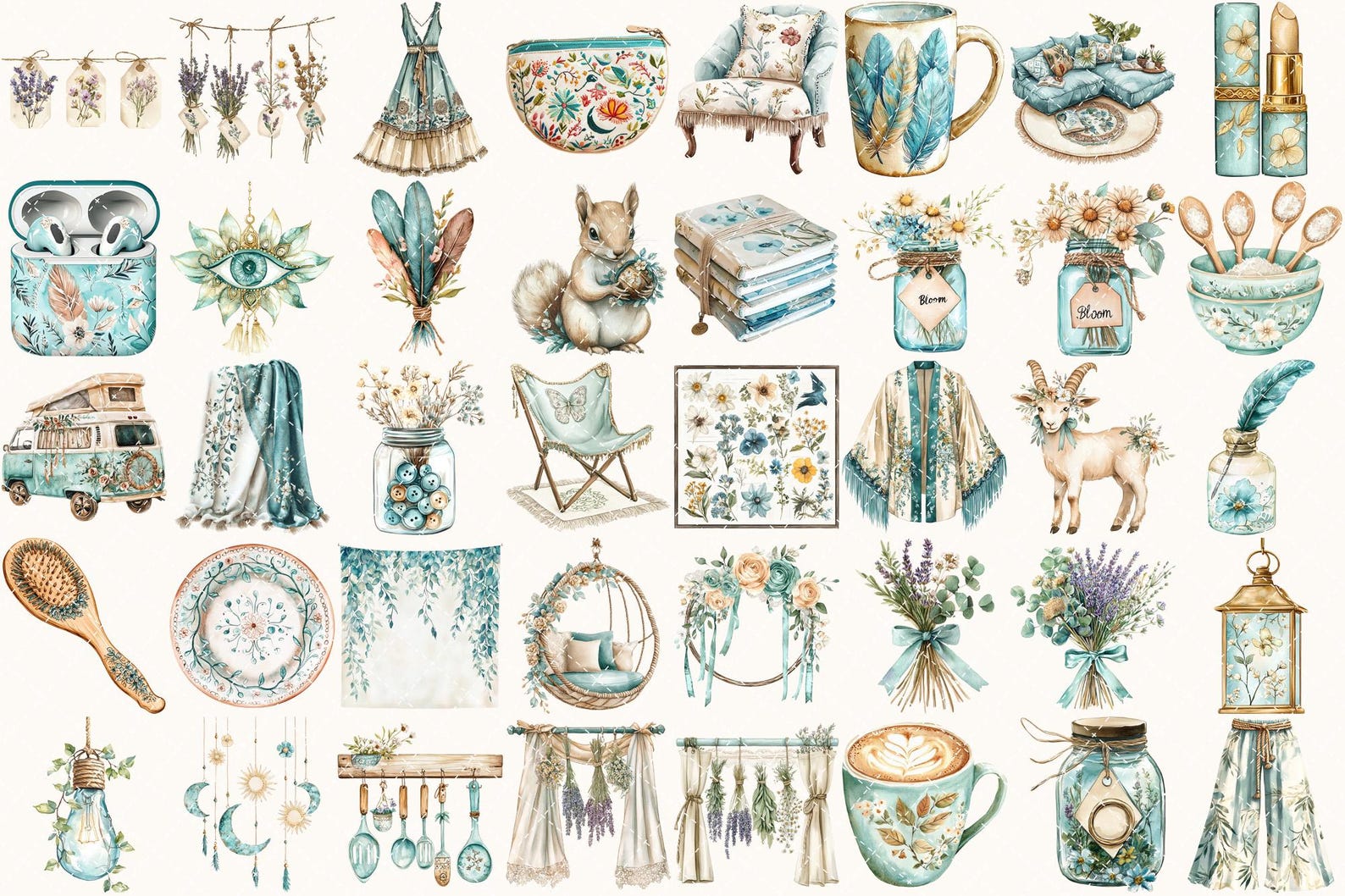 Boho Watercolor Clipart Set – Bird Muse Illustrations (digital Download ...