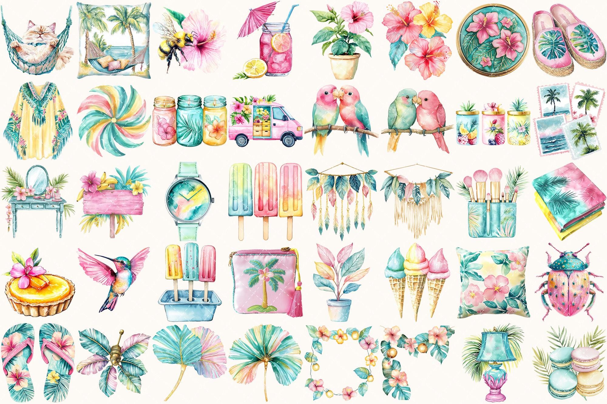 Watercolor Tropical Clipart Set – Island Graphics, Summer PNG (digital ...
