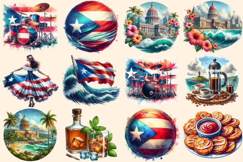 Puerto Rico Clipart – Tropical Travel Illustrations, 58 PNG (digital ...
