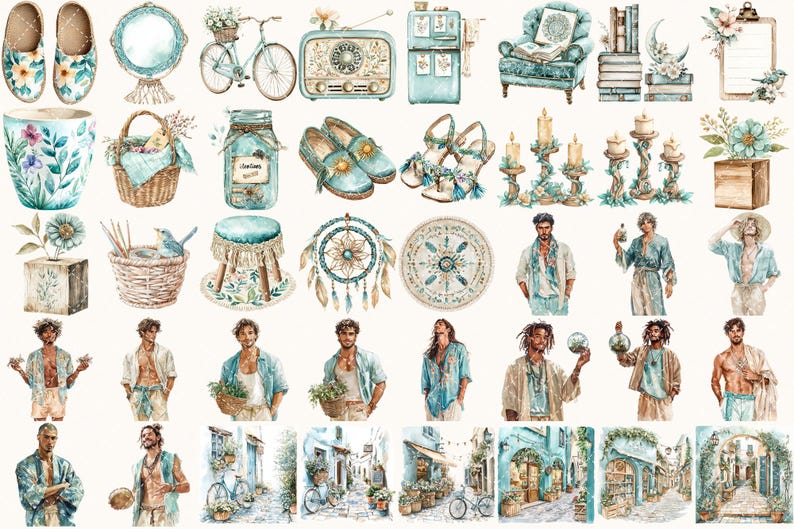 Boho Watercolor Clipart Set – Bird Muse Illustrations (digital Download ...