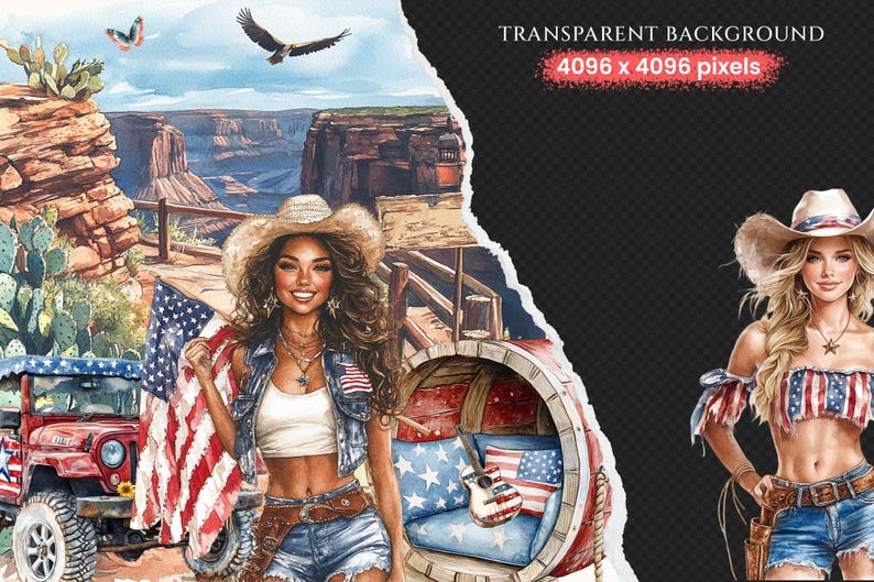 Watercolor Western Patriotic Clipart – Cowgirl Graphics, 4th July ...