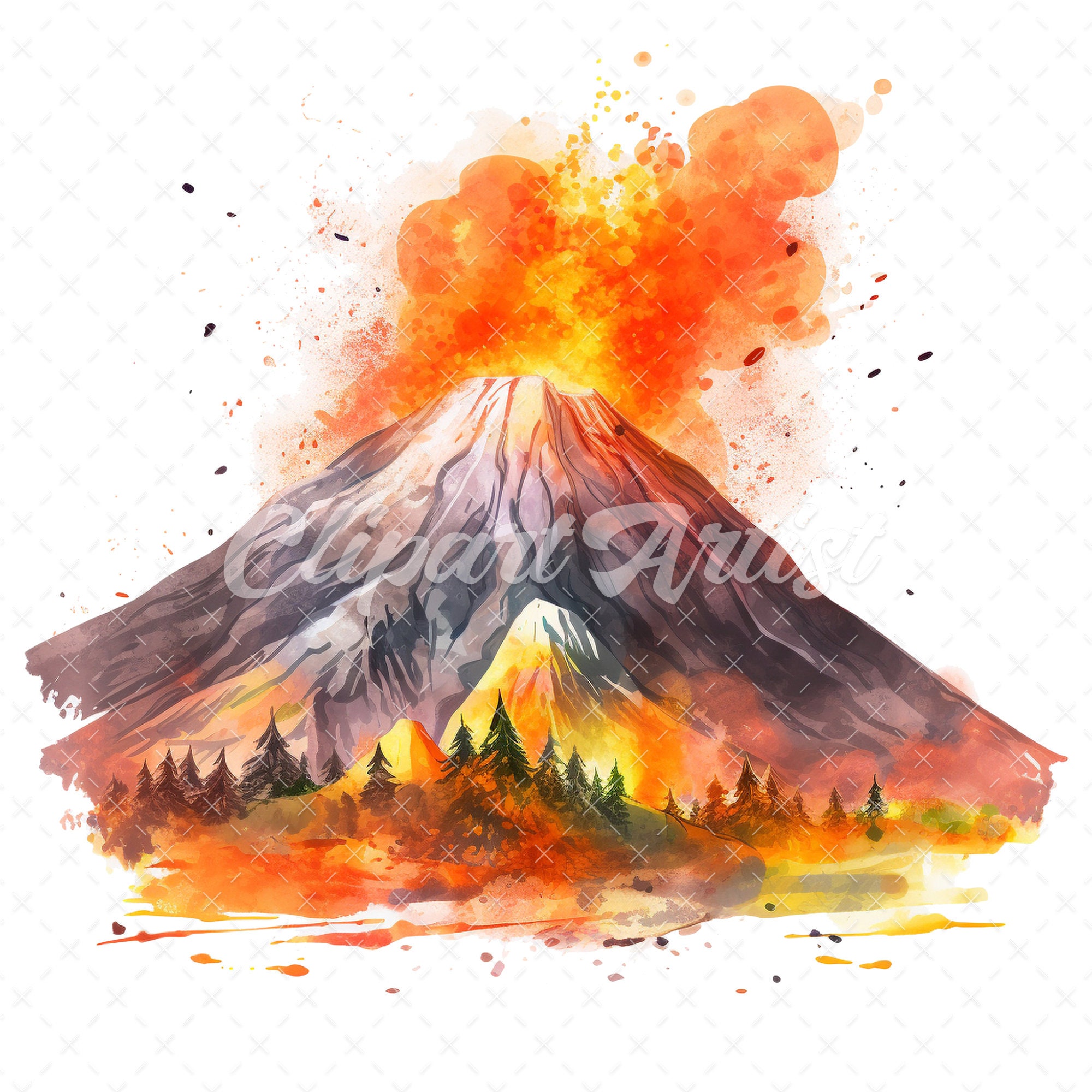 20 High-quality Volcano Clipart Volcano Digital Watercolor JPG Instant ...