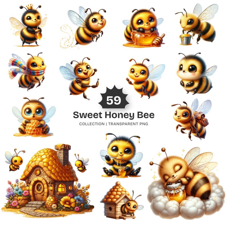 Sweet Honey Bee PNG Clipart Collection – 59 Graphics (digital Download ...