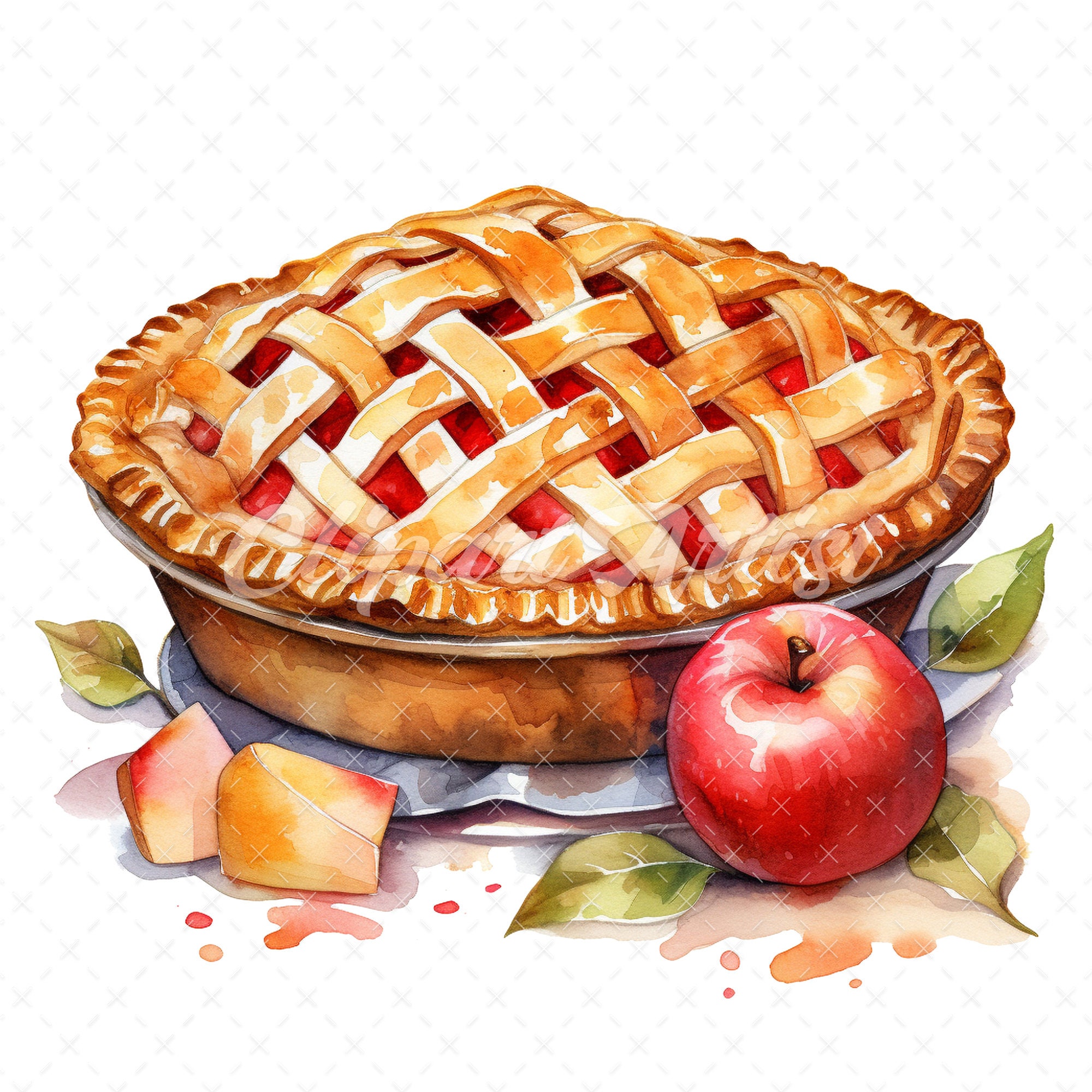 Apple Pie Clipart – Watercolor Baking Illustration (digital Download ...
