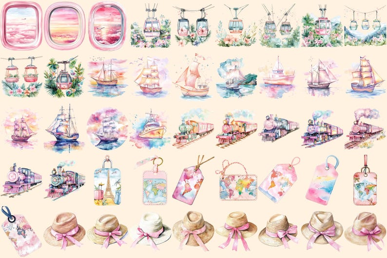 Watercolor Travel Clipart Bundle – 312+ PNG Graphics (digital Download ...