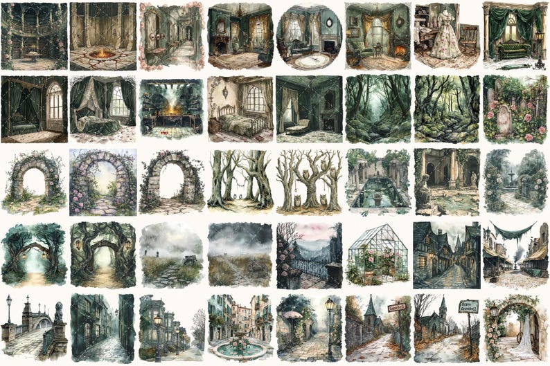 Watercolor Horror Clipart Set – Gothic Haunted Images (digital Download ...