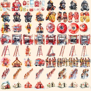 Firefighters Watercolor Clipart Bundle – 665+ PNG Images (digital ...