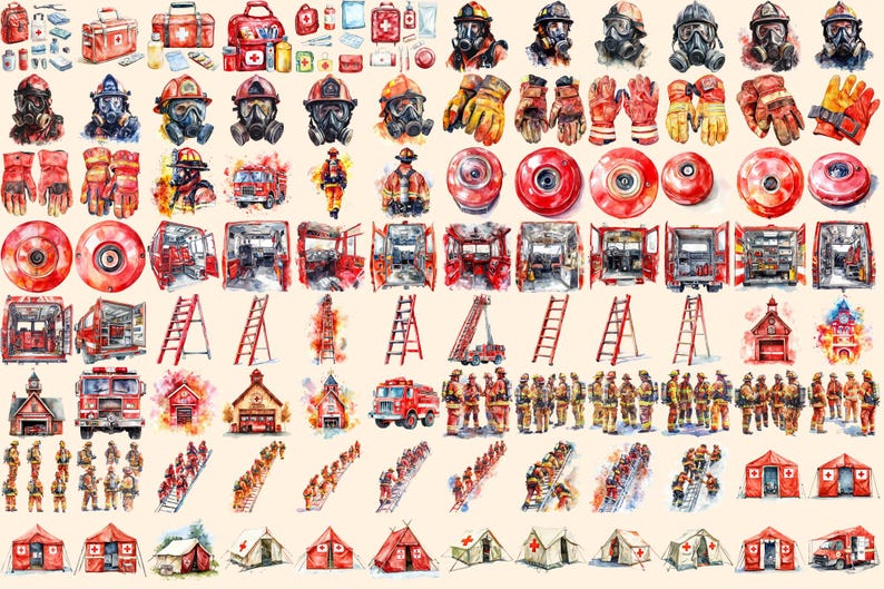 Firefighters Watercolor Clipart Bundle – 665+ PNG Images (digital ...