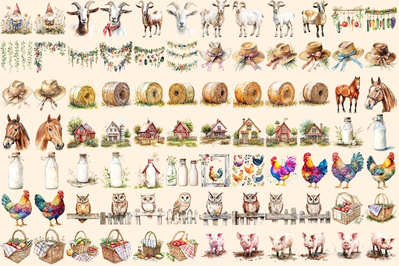 Watercolor Farm Clipart Bundle – Rustic Farmhouse PNG (digital Download ...