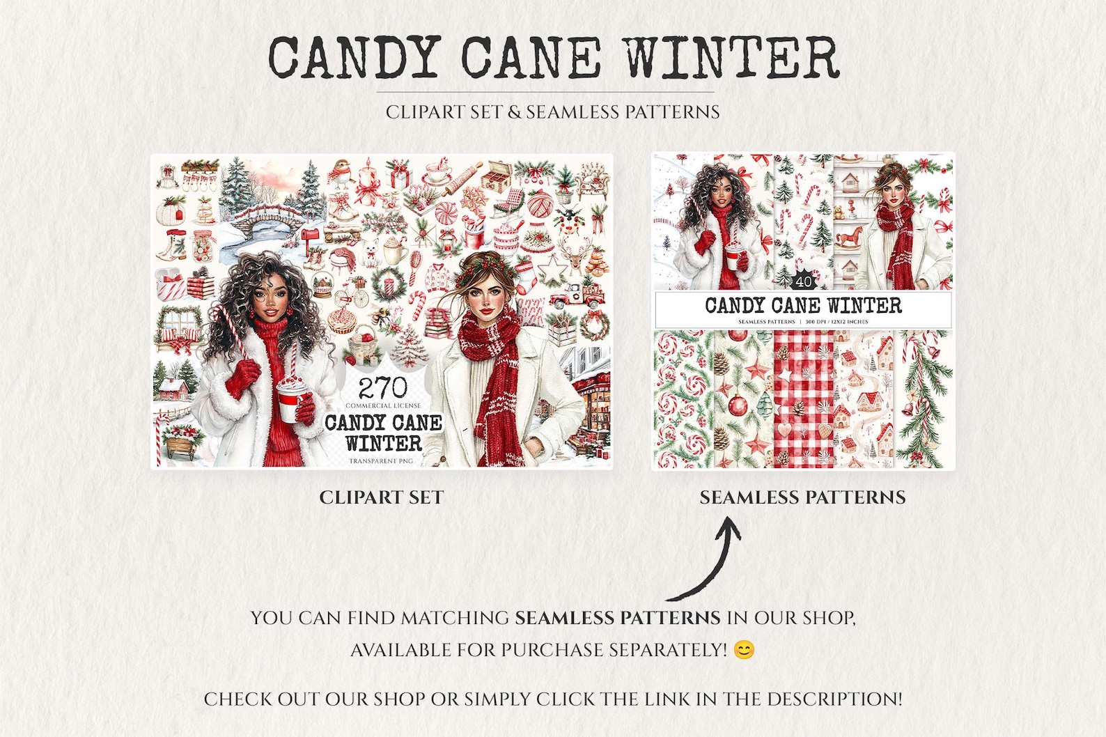 Candy Cane Winter Watercolor Clipart Set – Christmas Cottage Graphics ...