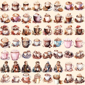 Hot Chocolate Watercolor Clipart Bundle – 560+ PNG Images (digital ...