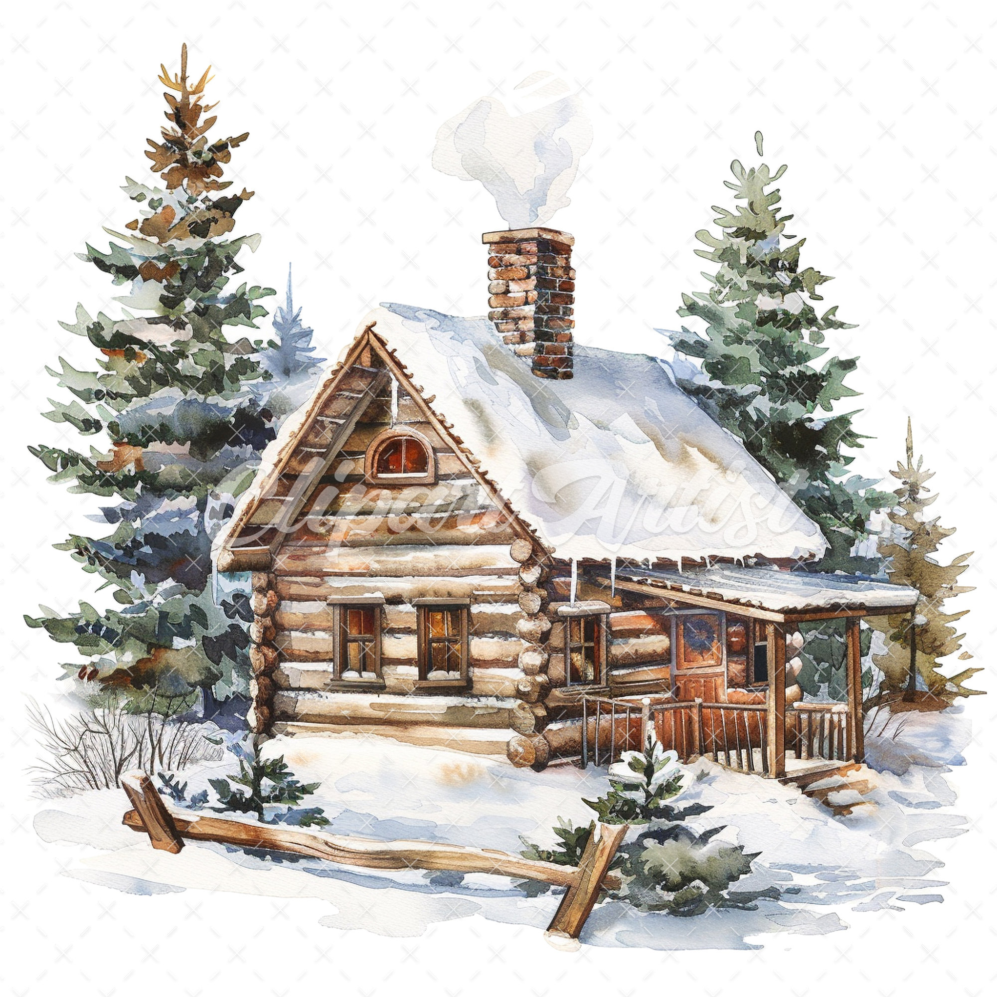 20 High-quality Snowy Log Cabin Clipart Snowy Log Cabin Digital ...