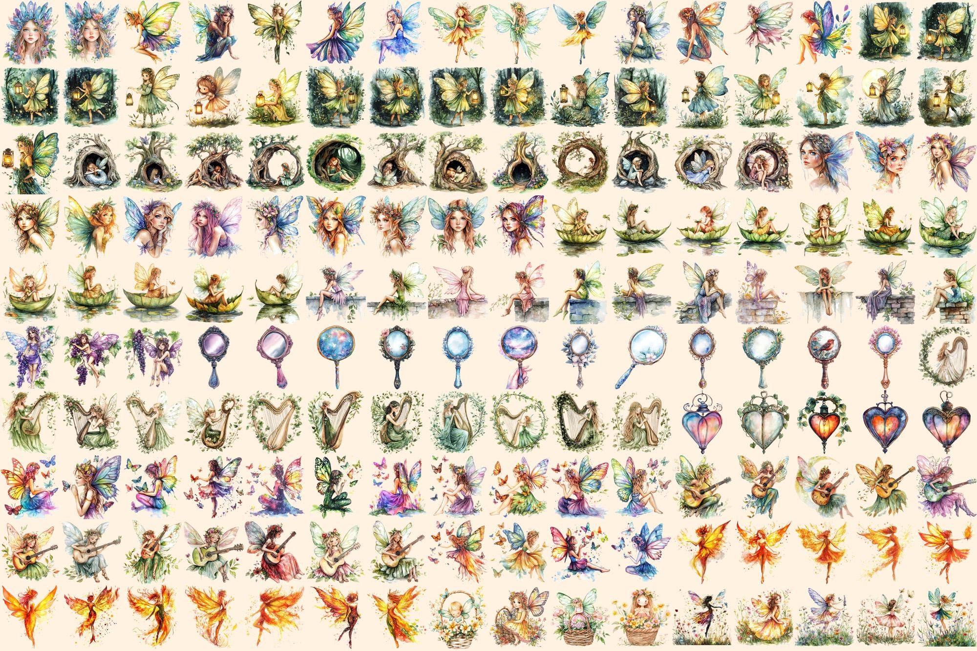 Fairies Watercolor Clipart Bundle – 1113+ PNG, Commercial Use (digital ...