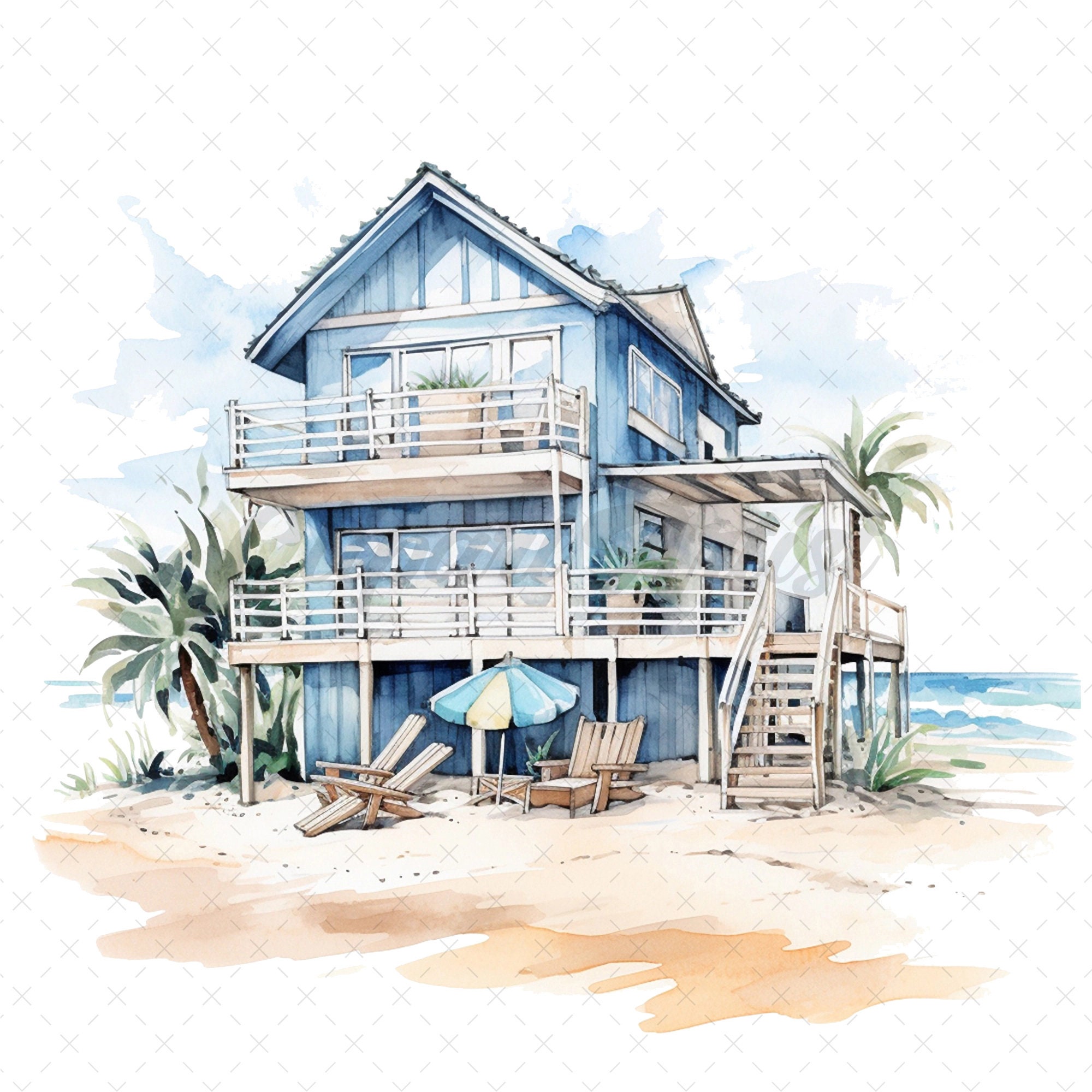 19 High-quality Beach Houses Clipart Beach House Digital Watercolor JPG ...