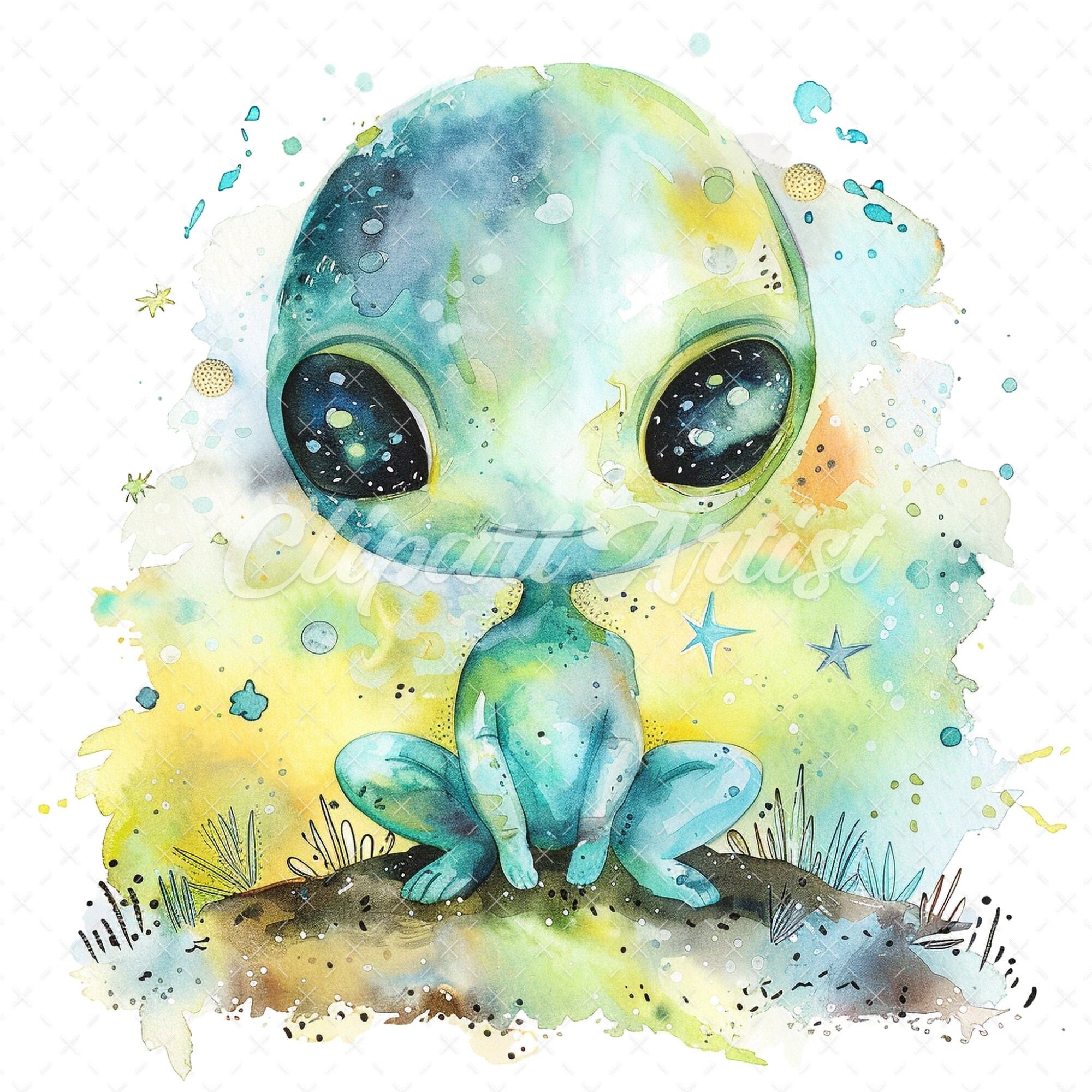 20 High-quality Cute Aliens Clipart Cute Aliens Watercolor JPG Instant ...