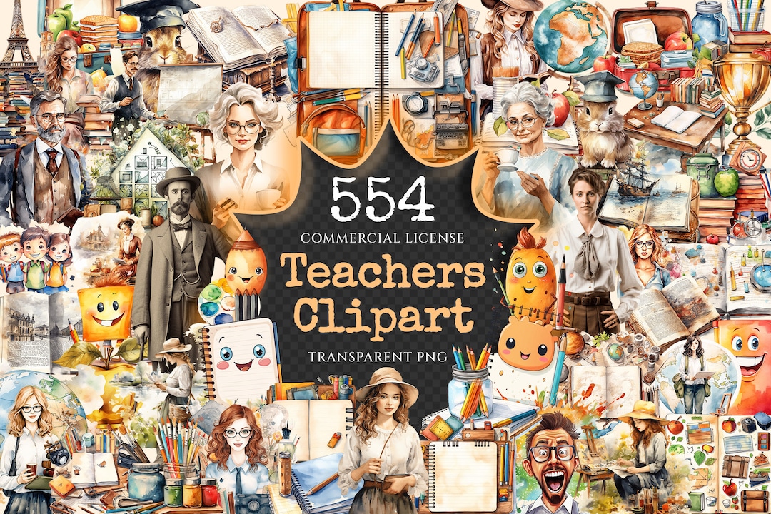 Watercolor Teacher Clipart Bundle – 550+ PNG Designs (digital Download ...