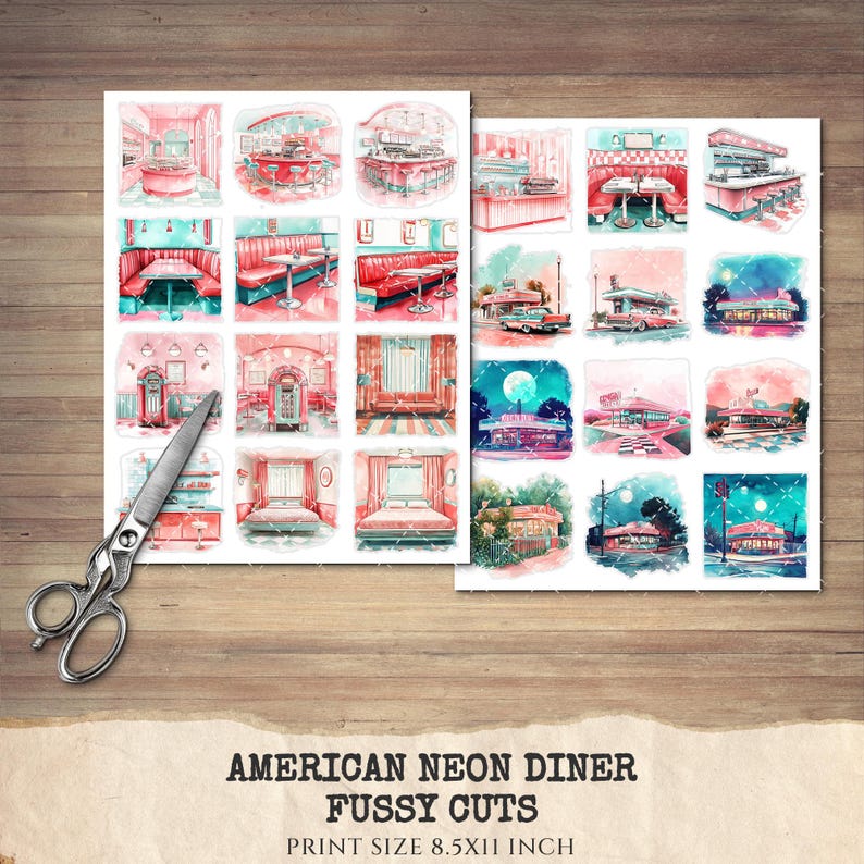 American Neon Diner Clipart Set – 50's Diner Illustrations, Nostalgic ...