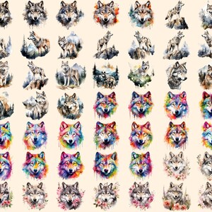 Watercolor Wolves Clipart Bundle – 415+ PNG Graphics, Commercial Use ...