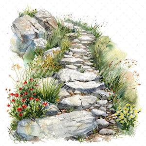 Watercolor Rocky Path Clipart – Scenic Landscape Art (digital Download ...