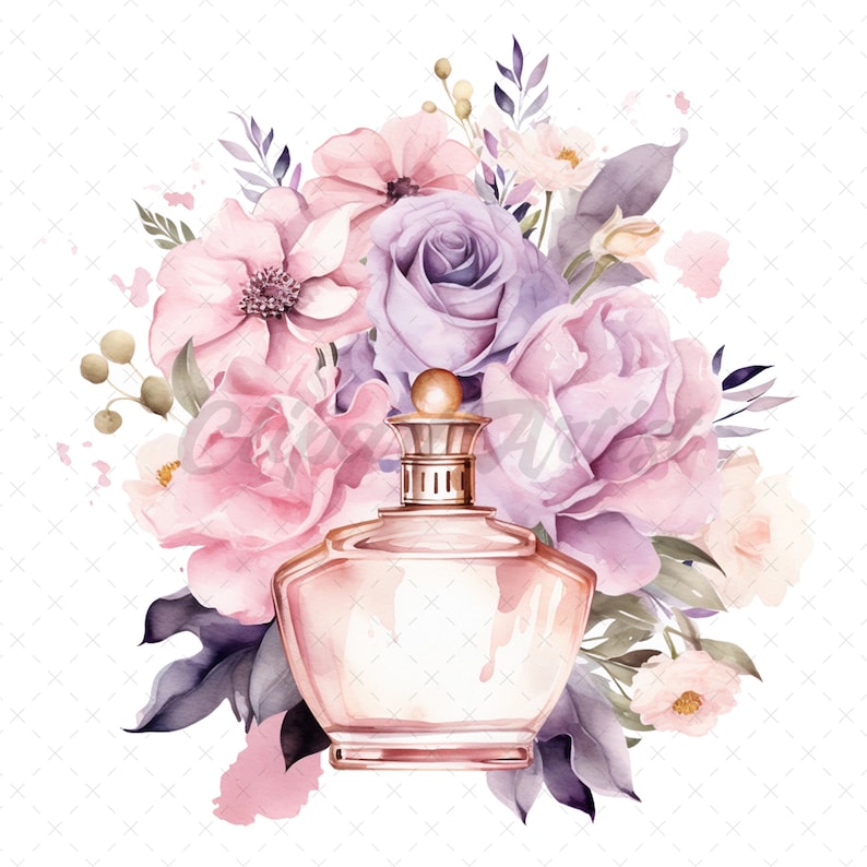 Floral Perfume Bottle Clipart – Watercolor Graphics (digital Download ...