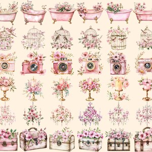 Pink Antiques Watercolor Clipart Bundle – Vintage Graphics (digital ...