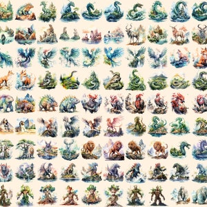 Mythical Creatures Watercolor Clipart Bundle - 845+ Transparent PNG ...