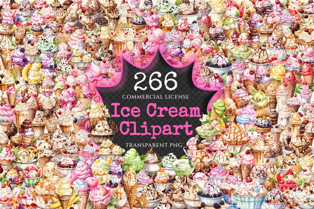 Watercolor Ice Cream Clipart Bundle – 260+ PNG, Commercial Use (digital ...