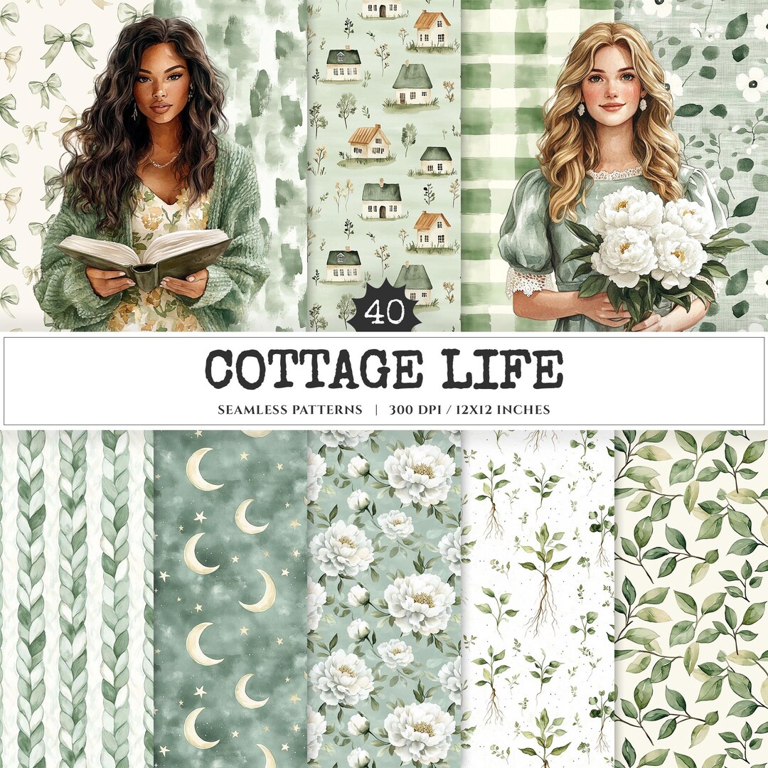 Cottage Life Seamless Patterns, Cottagecore Floral (digital Scrapbook ...