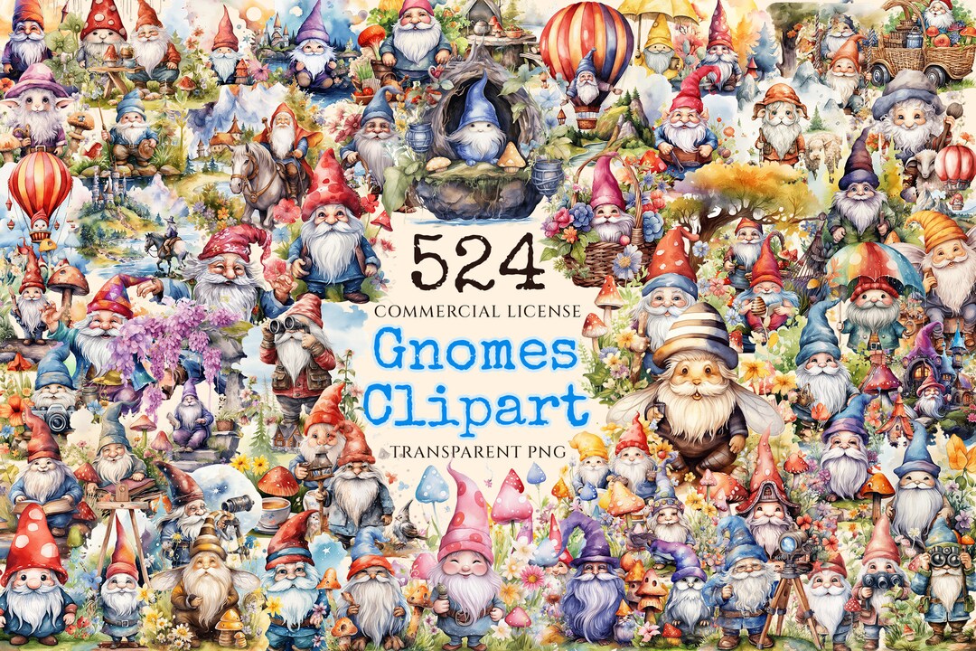 Gnomes Watercolor Clipart Bundle 520 Transparent PNG, Enchanted Gnome ...