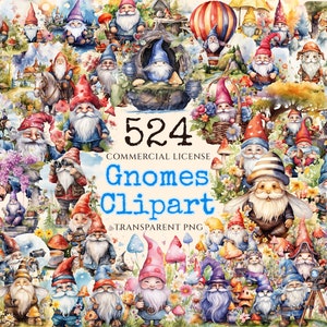 Gnomes Watercolor Clipart Bundle 520 Transparent PNG, Enchanted Gnome ...