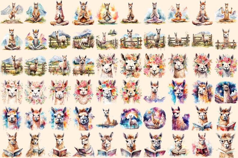 Watercolor Llamas Clipart Bundle – 400+ PNG Images (digital Download ...