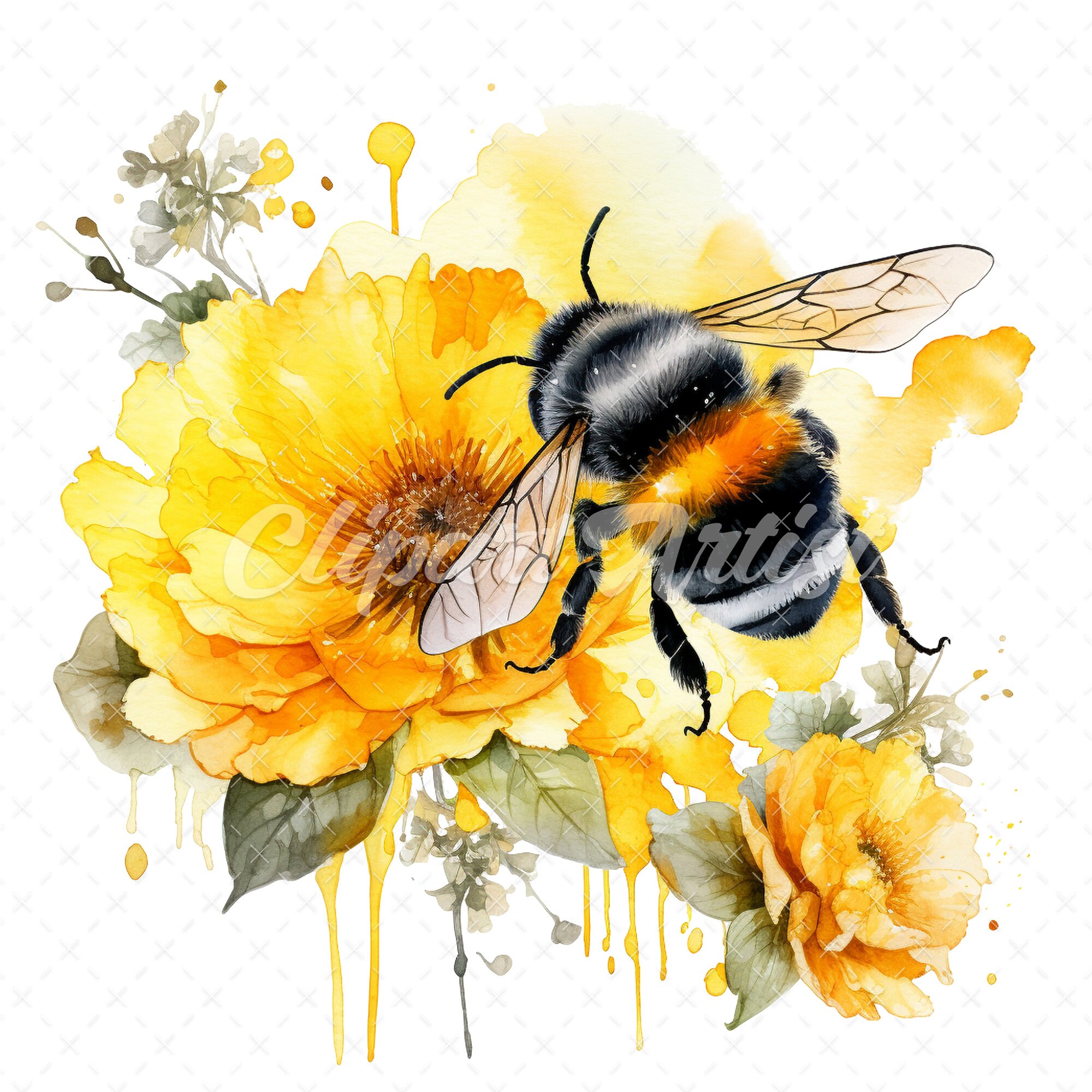 Watercolor Bumble Bee Clipart – Floral JPG Images (digital Download) - Etsy