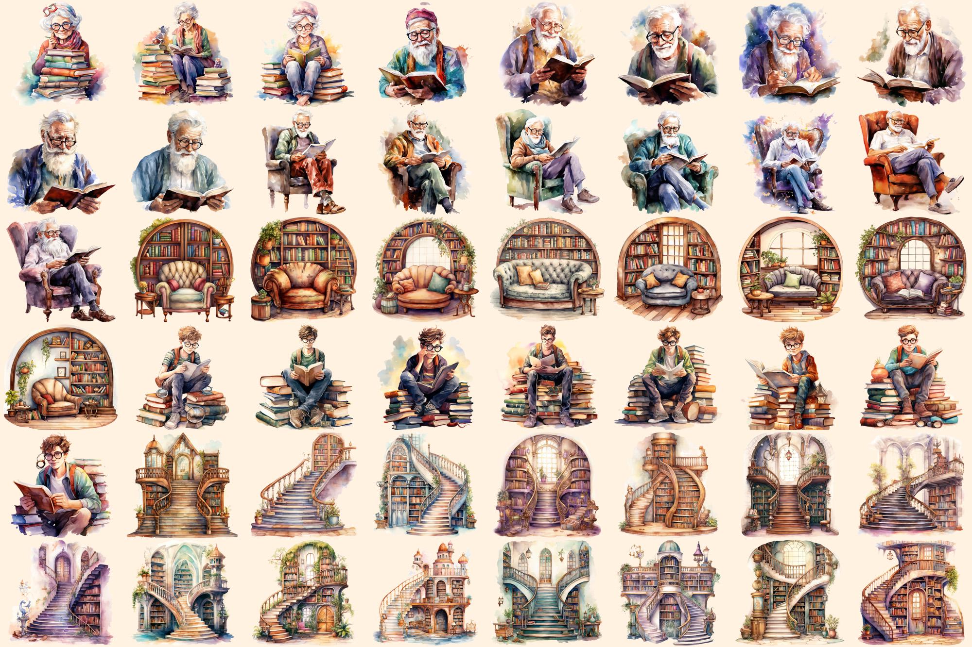 Watercolor Bookworms Clipart Bundle – Whimsical Story Graphics (digital ...