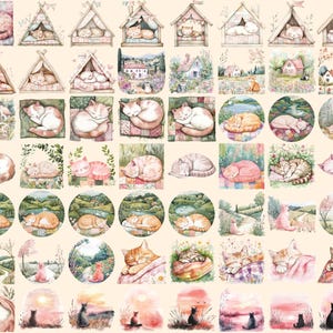 Cottagecore Cats Watercolor Clipart Bundle - 485+ Transparent PNG ...