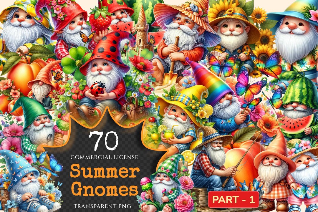Summer Gnomes Clipart Collection – Cheerful Illustrations (digital ...