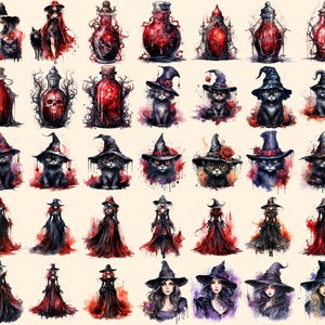 Gothic Witches Watercolor Clipart Bundle - 295+ Transparent PNG ...