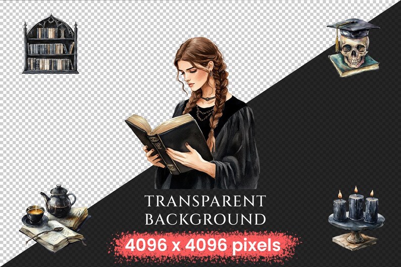 Gothic Academia Watercolor Clipart Bundle – 443+ PNG Images (digital ...