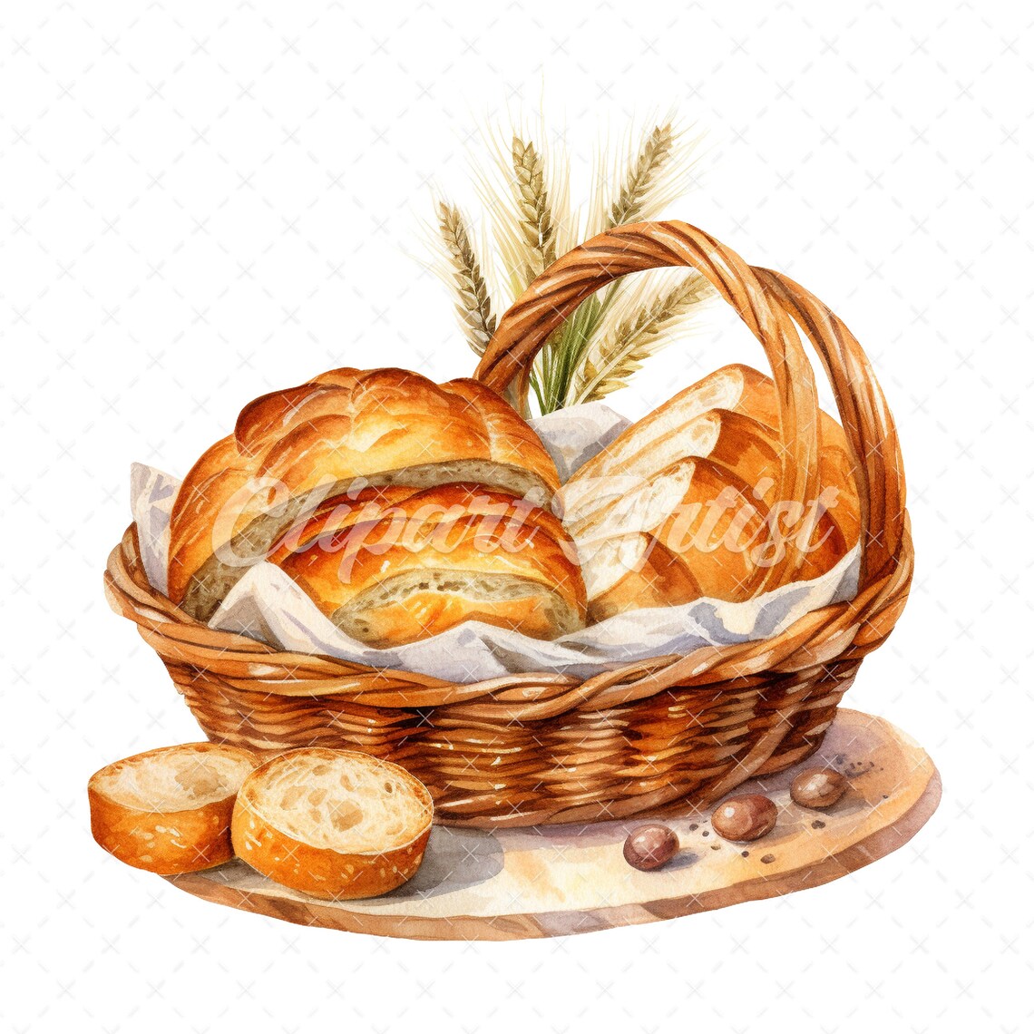 20 High-quality Bread Basket Clipart Bread Basket Digital Watercolor JPG Instant Download for ...