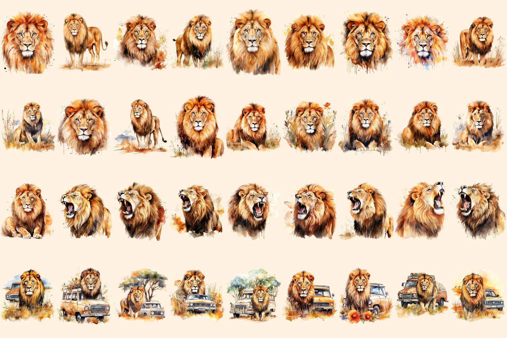 Watercolor Lion Clipart Bundle – 248+ PNG Graphics, Commercial Use ...